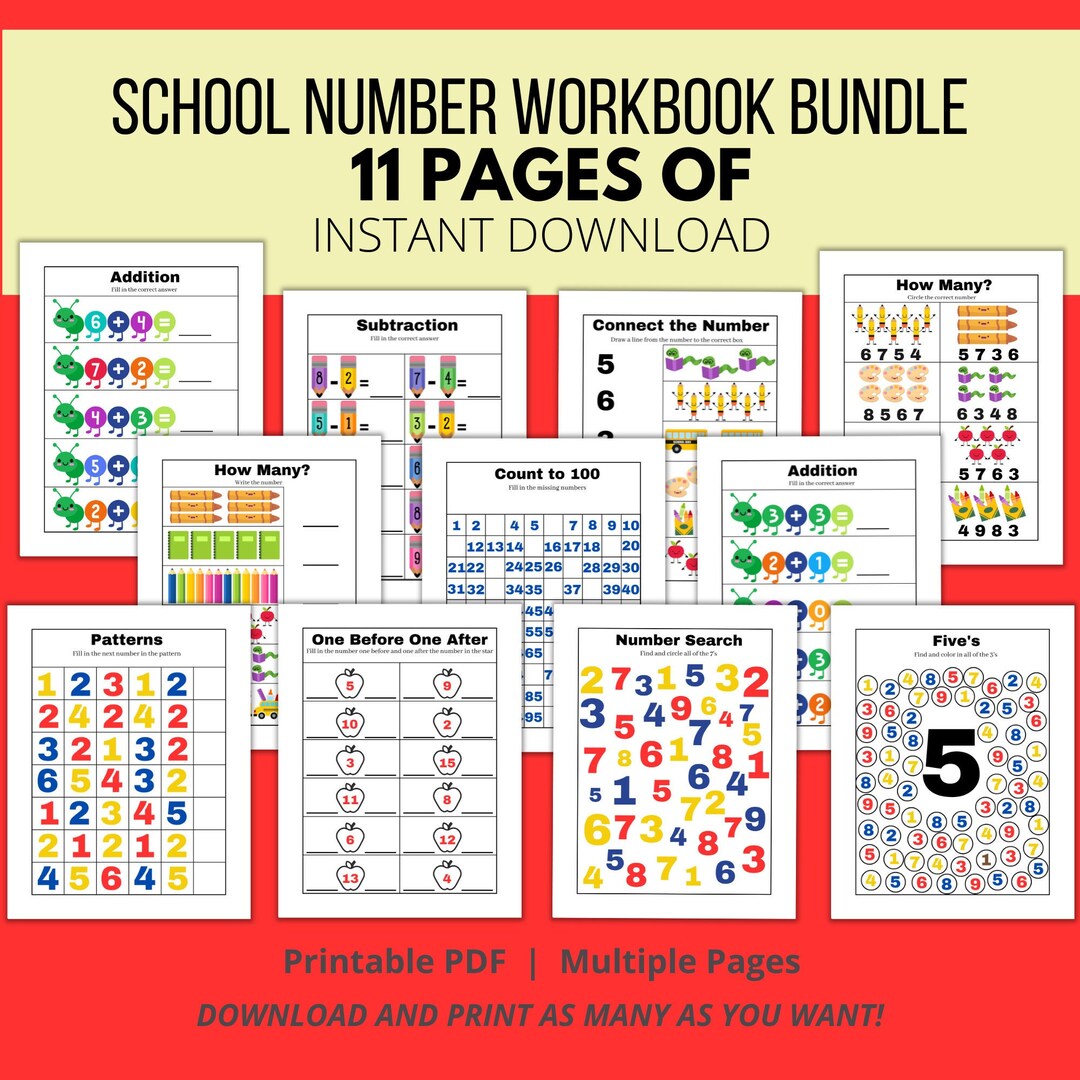School Themed Number Learning Worksheet Packet - Etsy