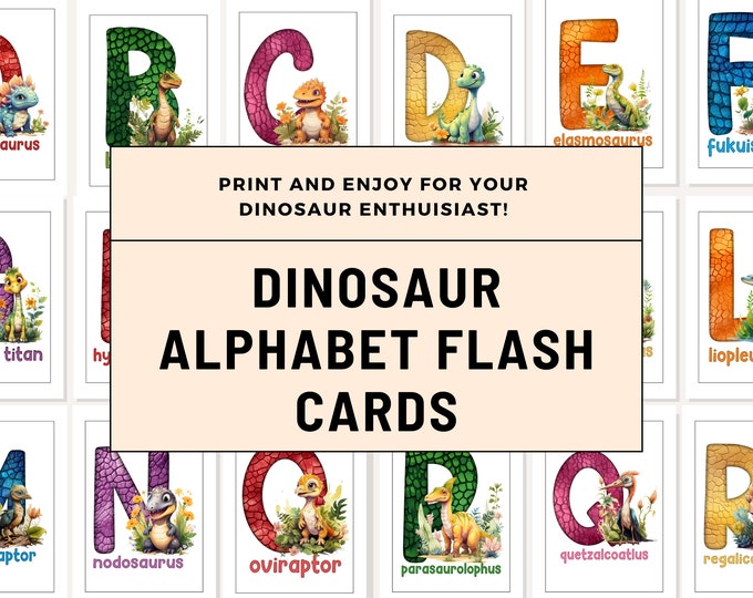 Dinosaur Alphabet Flashcards, Alphabet Printable, ABC Cards, Flash ...