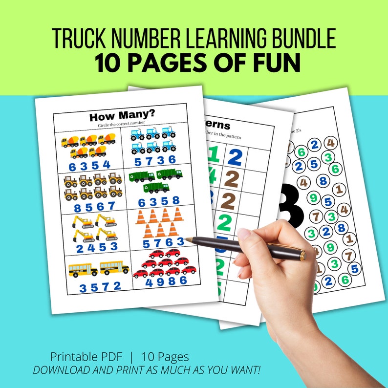 Truck Themed Math Learning Worksheet Packet, Kindergarten Math ...