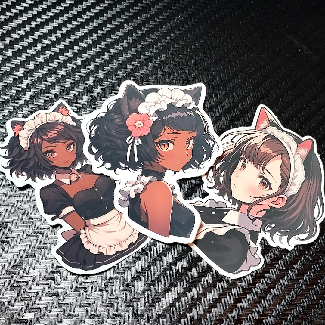 Adorable Neko Maid Vinyl Sticker Pack, Pretty Anime Aesthetic Cat Girl ...