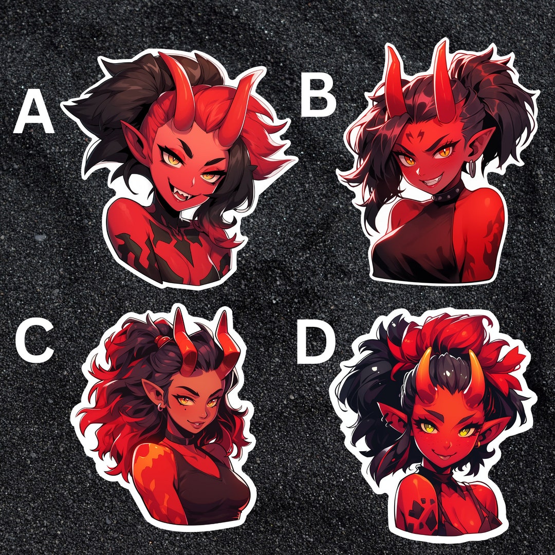 Fiery Demon Waifu Vinyl Sticker 4 Pack Water Resistant, Tear Resistant ...