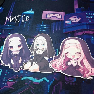 Adorable Nuns Anime-style Vinyl Sticker Pack | Water Resistant Cute ...