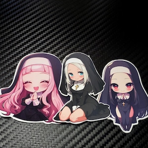 Adorable Nuns Anime-style Vinyl Sticker Pack | Water Resistant Cute ...