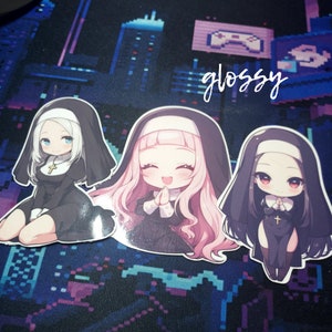 Adorable Nuns Anime-style Vinyl Sticker 3 Pack Water Resistant Cute ...