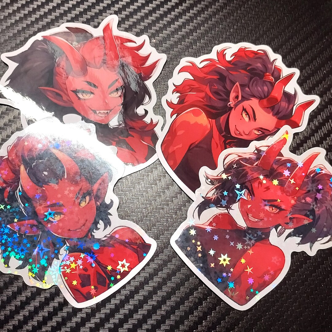 Fiery Demon Waifu Vinyl Sticker Pack | Water Resistant, Tear Resistant ...