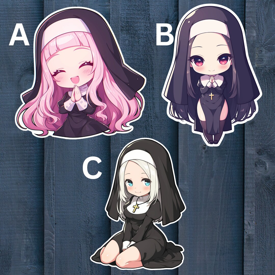 Adorable Nuns Anime-style Vinyl Sticker 3 Pack Water Resistant Cute ...