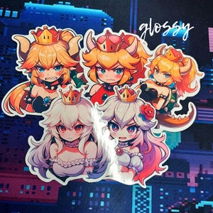 Cute Chibi Bowsette & Boosette Vinyl Sticker Pack Water Resistant Anime ...