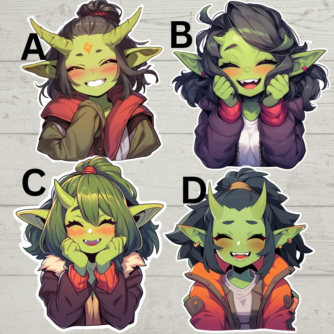 Cute Horned Goblin Girls Vinyl Sticker 4 Pack Water Resistant, Tear ...