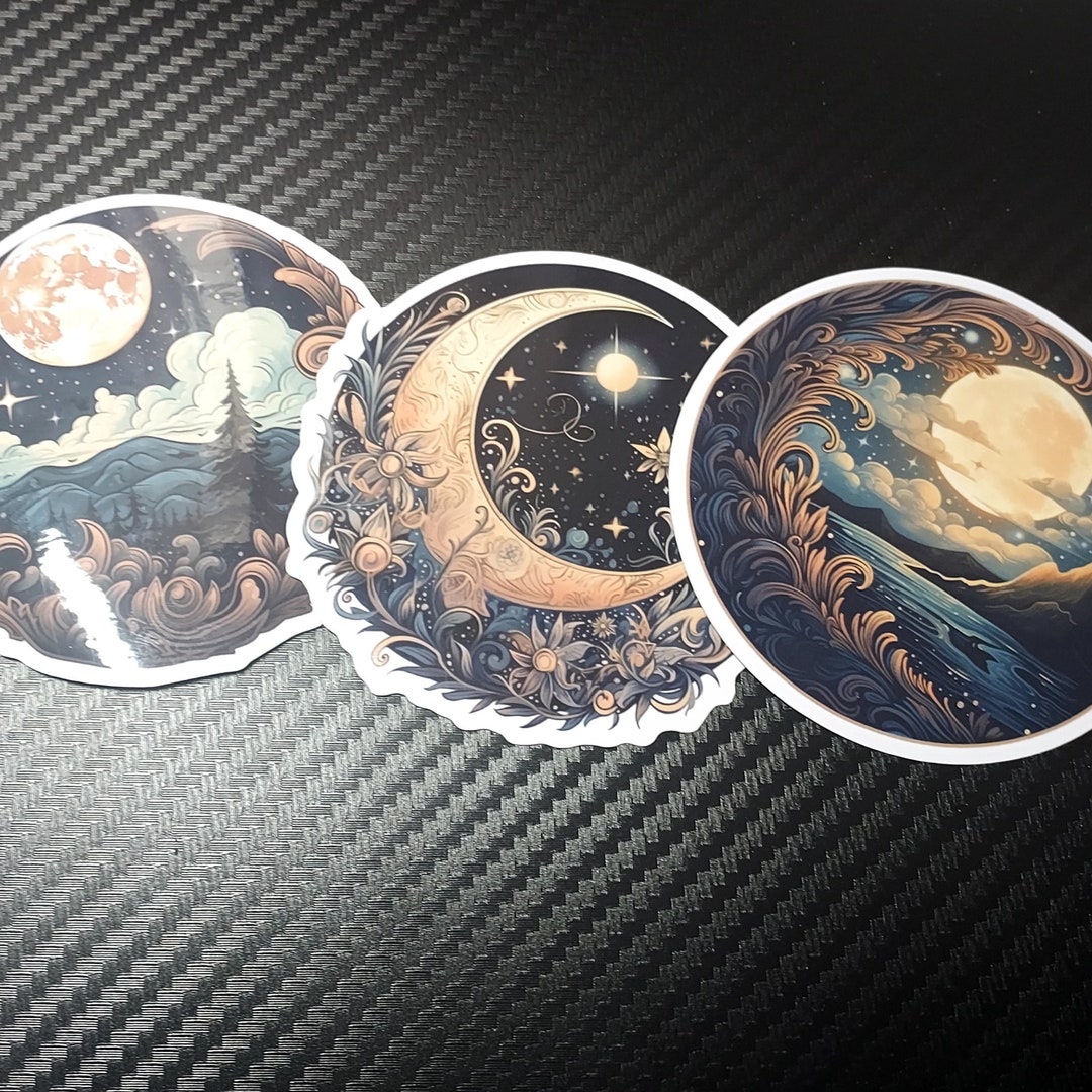 Starry Night Moon Vinyl Sticker Pack | Water Resistant Celestial Lunar ...