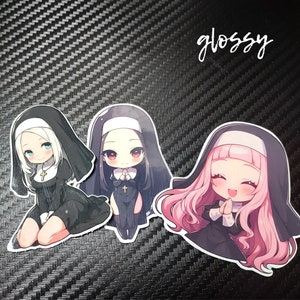 Adorable Nuns Anime-style Vinyl Sticker Pack | Water Resistant Cute ...