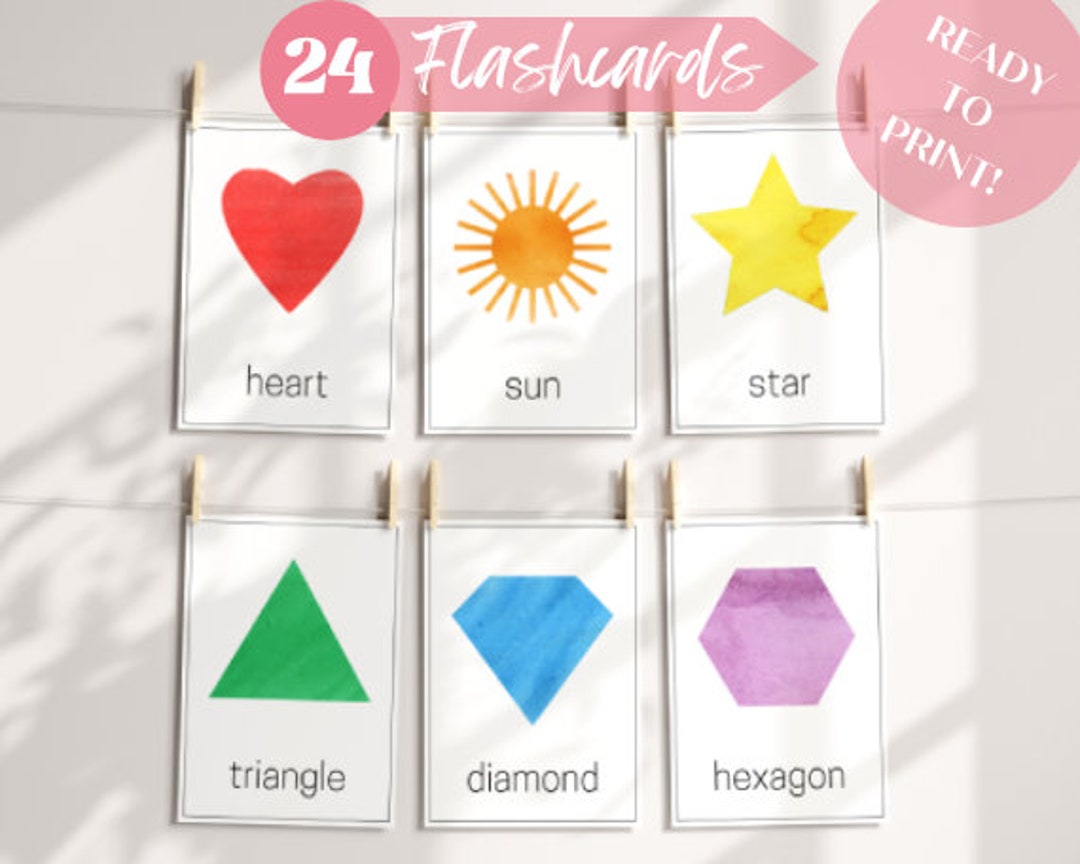 Flashcard Preschool SHAPES Montessori Watercolour Flash Cards Pre K ...