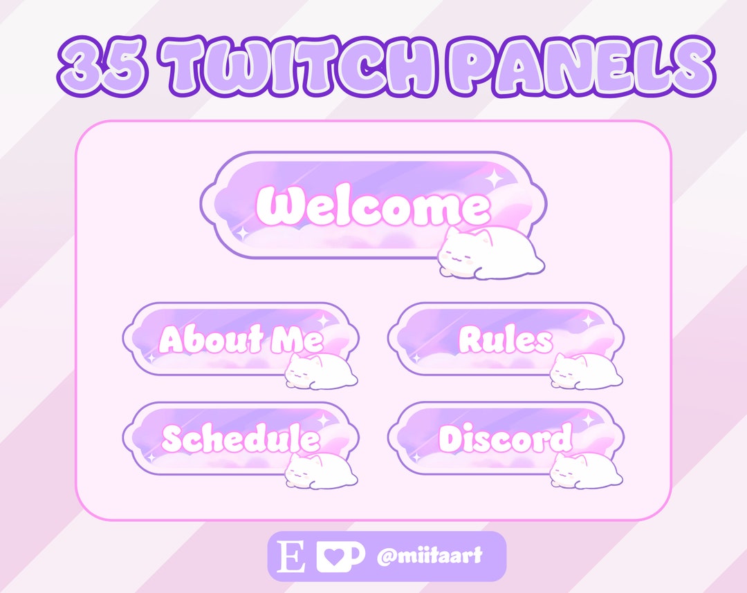 35 Pastel Sleeping Cat Panel Set for Twitch | Dreamy Cloud Panels | Pink Clouds | Purple Clouds ...