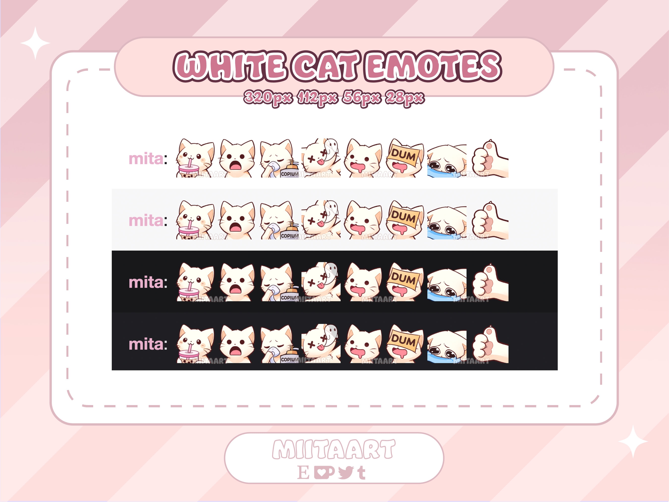 White Cat Emotes for Twitch, Discord and Youtube | Cute Cat Emote Pack ...