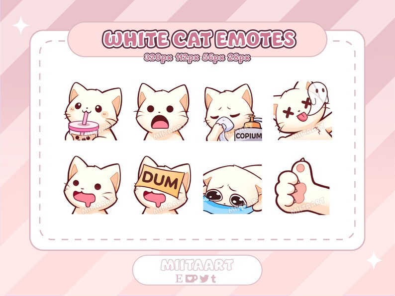 White Cat Emotes for Twitch, Discord and Youtube | Cute Cat Emote Pack ...