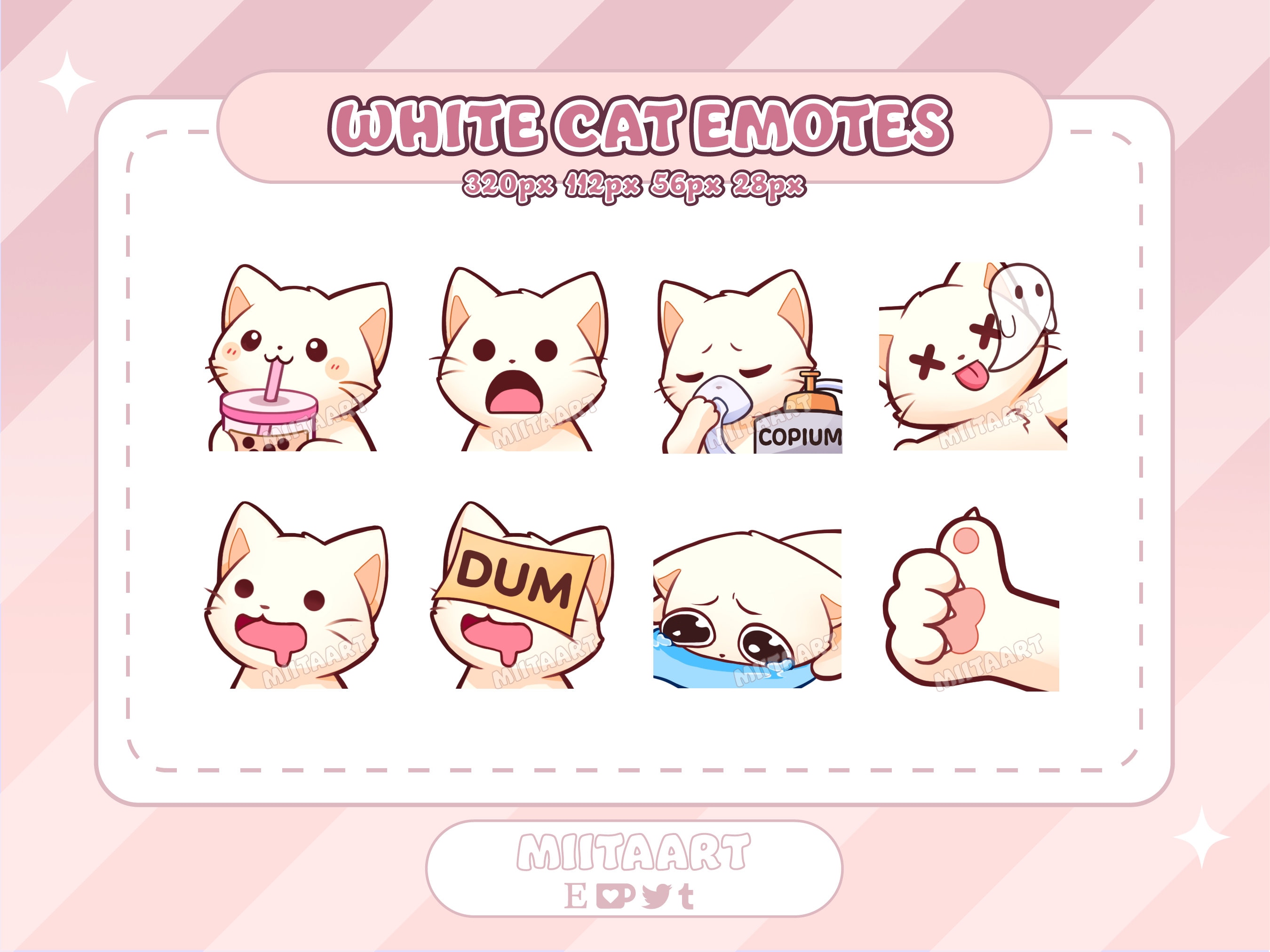 White Cat Emotes for Twitch, Discord and Youtube Cute Cat Emote Pack ...