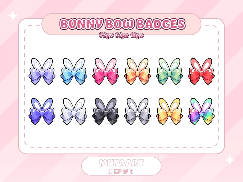 12 Bunny Bow Sub Badges for Twitch, Youtube, Discord Bit Badges Cute ...