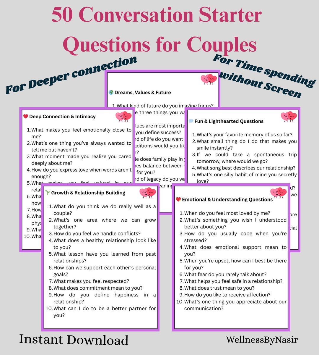 Couples Conversation Starter Cards, Date Night Questions (digital ...