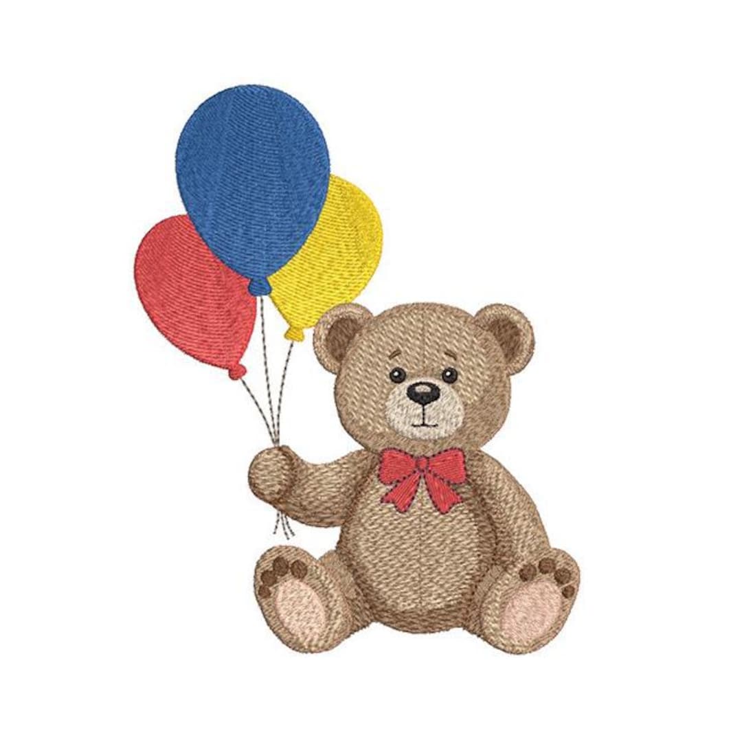 Birthday Bear With Balloons Machine Embroidery Design - 9 Sizes - Child ...