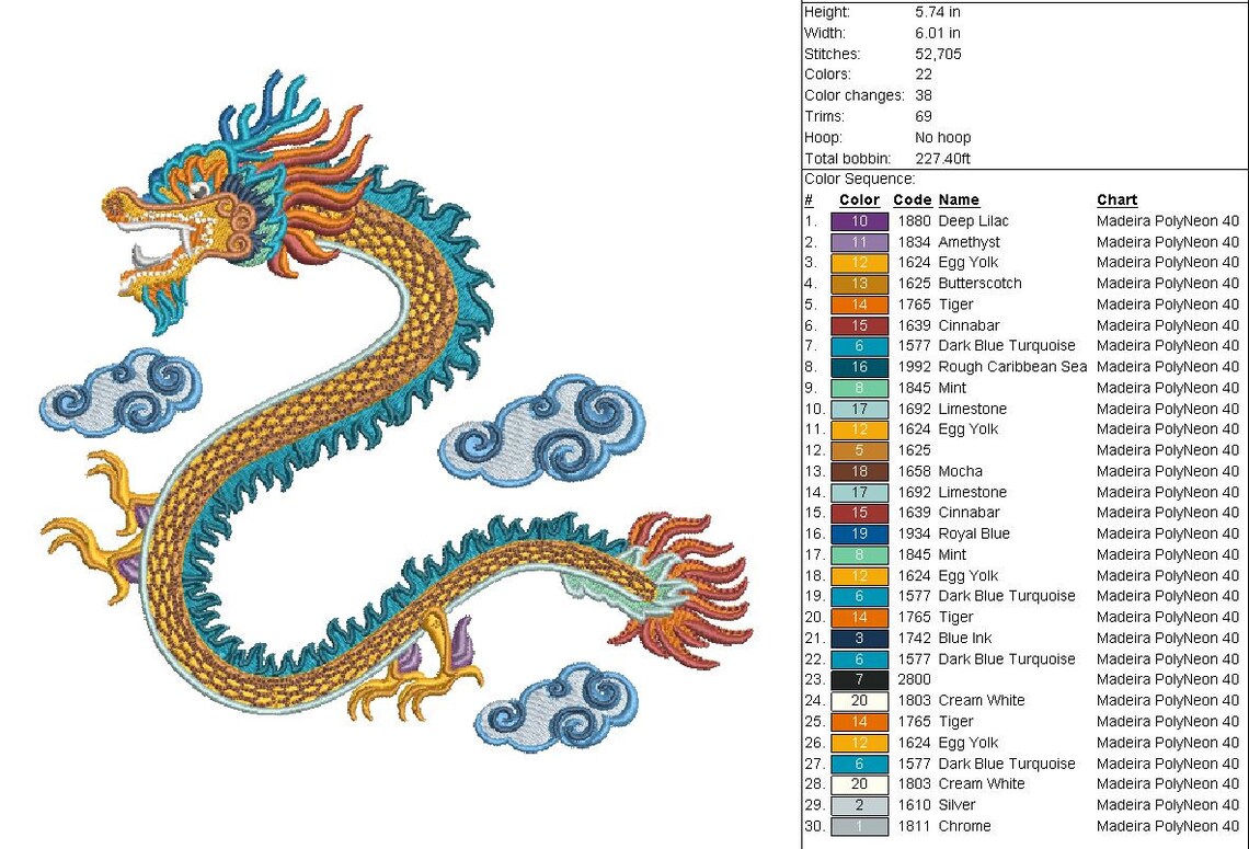 Chinese Flying Dragon Machine Embroidery Design Pattern Instant ...