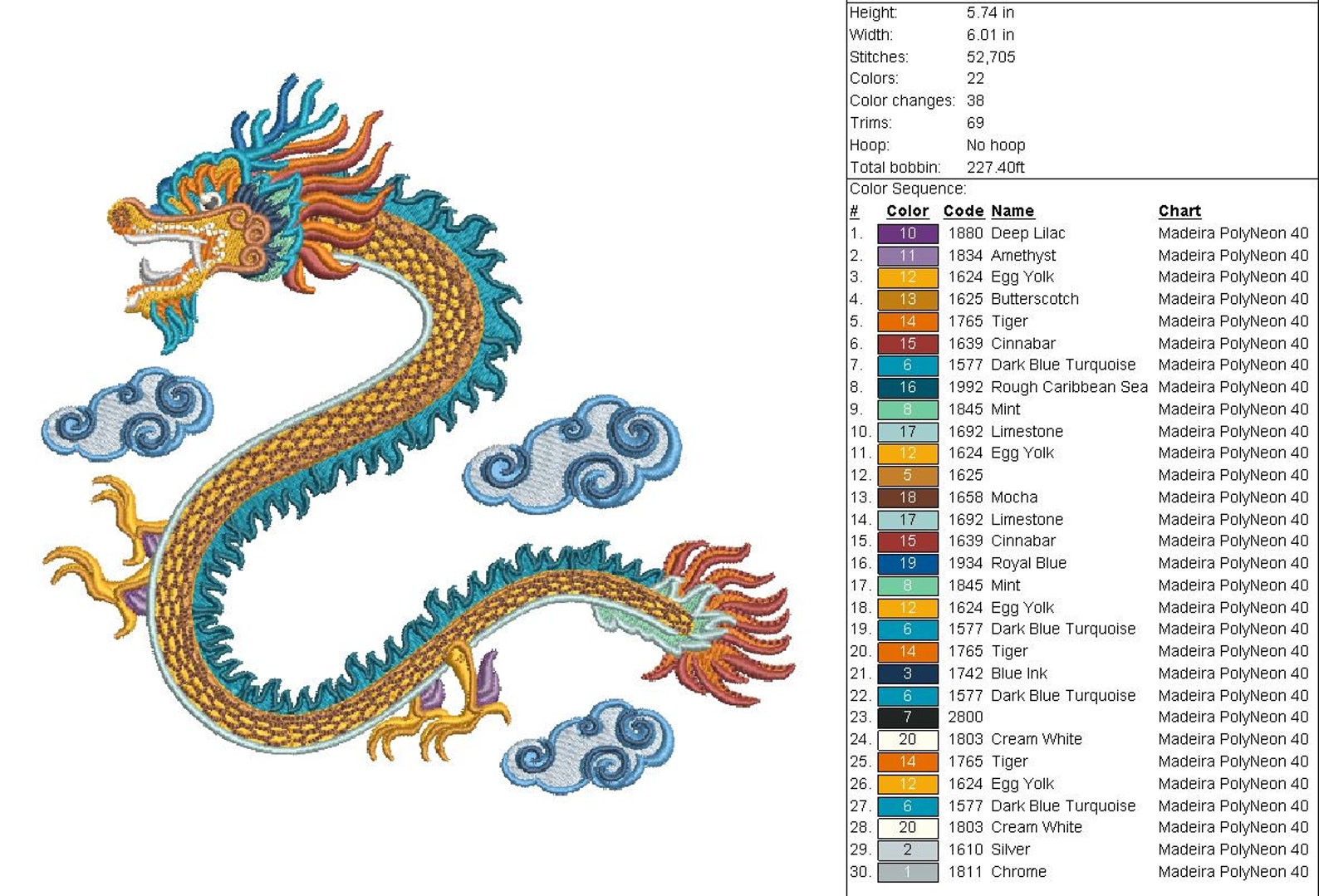 Chinese Flying Dragon - Machine Embroidery Design Pattern - Instant ...