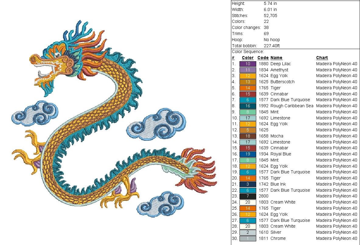 Chinese Flying Dragon Machine Embroidery Design Pattern Instant ...