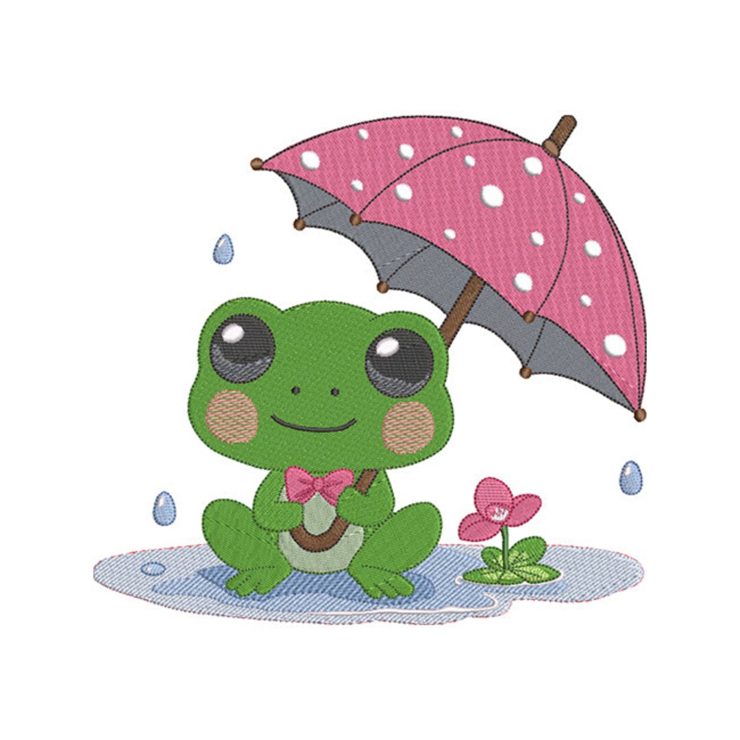Frog With Umbrella Machine Embroidery Design - Instant Download - 7 ...