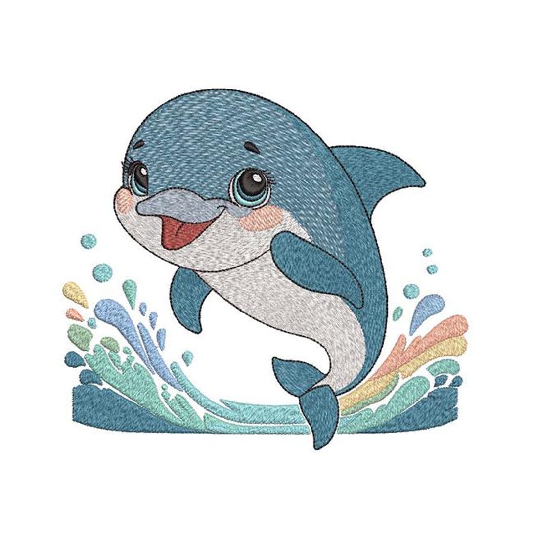 Little Dolphin Machine Embroidery Design - Instant Download - 9 Sizes ...