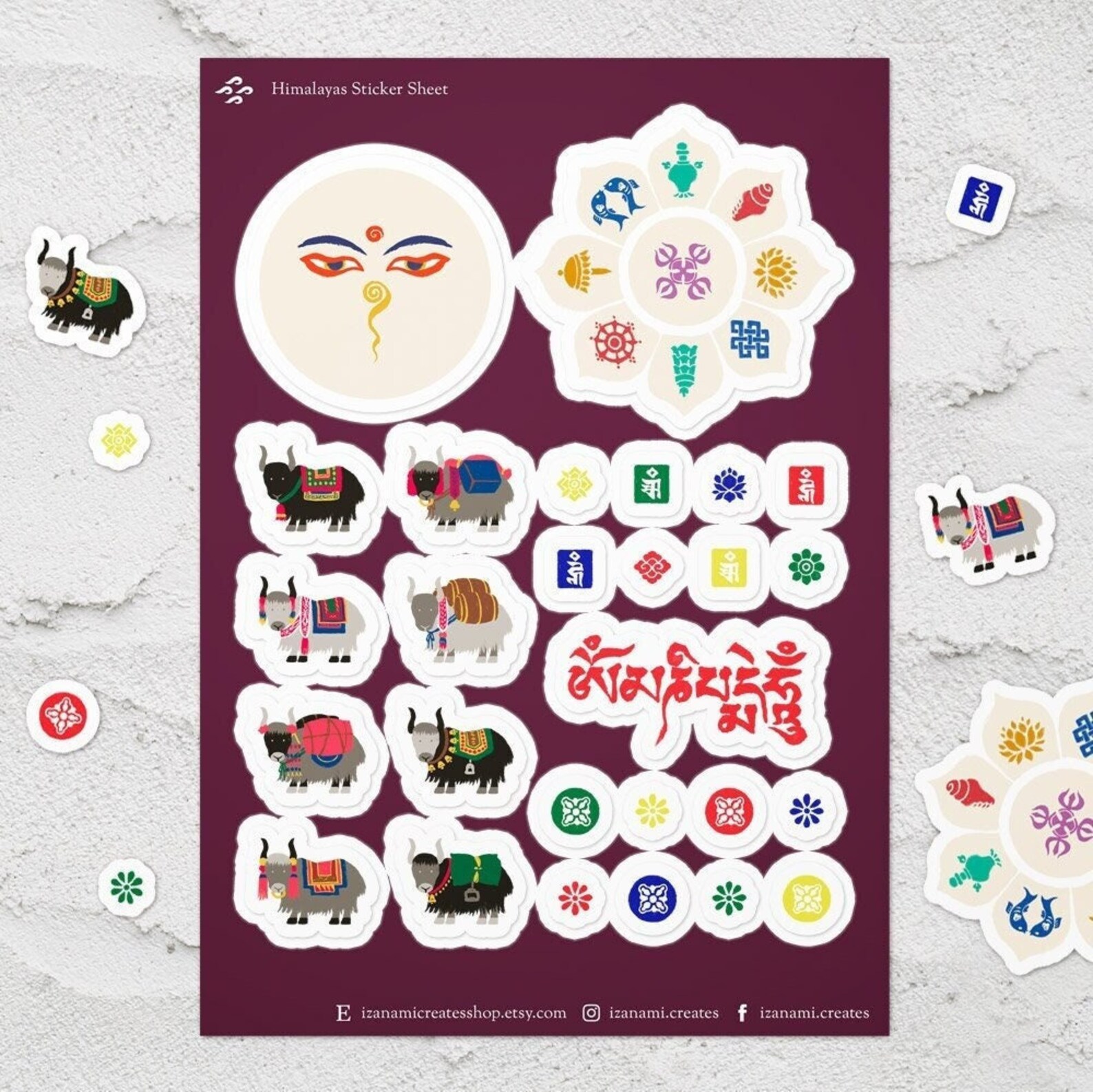 Nepal Sticker Sheet, Wisdom Eyes Yak Himalayas Om Sticker Bundle, 8 ...