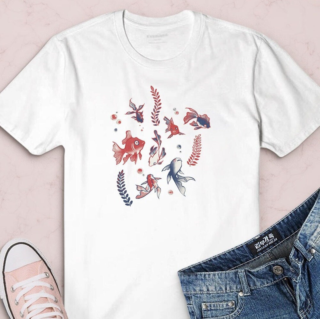 Goldfish T-shirt, Japan China Cute Fish Kingyo Comic Style Illustration ...