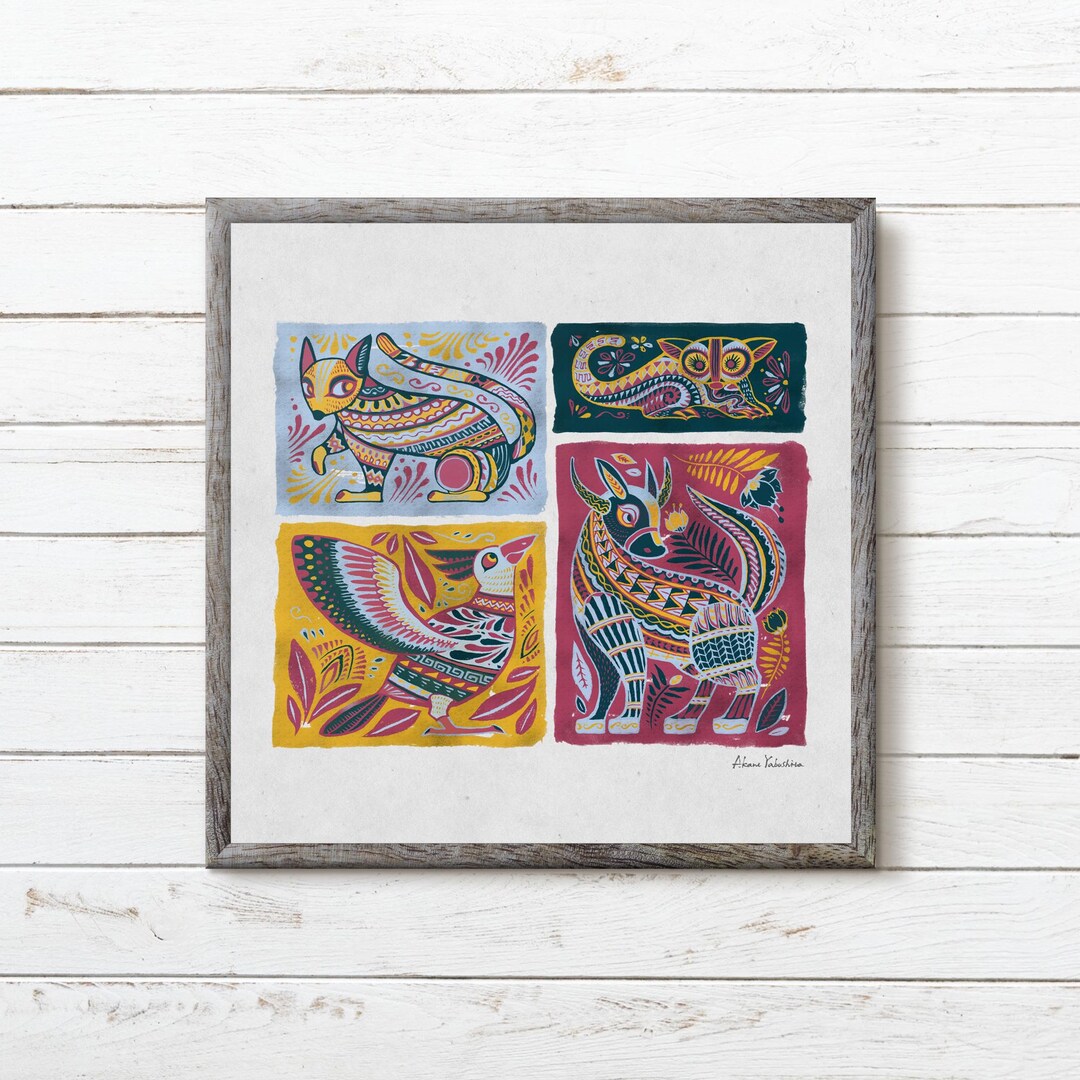 Mexican Alebrijes Wall Art, Oaxaca Gift Mexico Folk Art Print, Latin ...