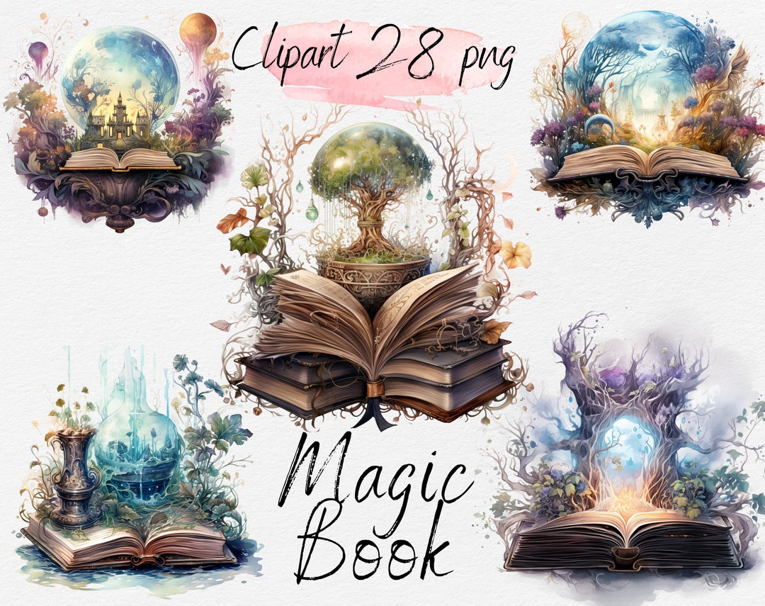 Watercolor Magic Book Clipart: Fantasy Fairytale PNG Bundle (digital ...