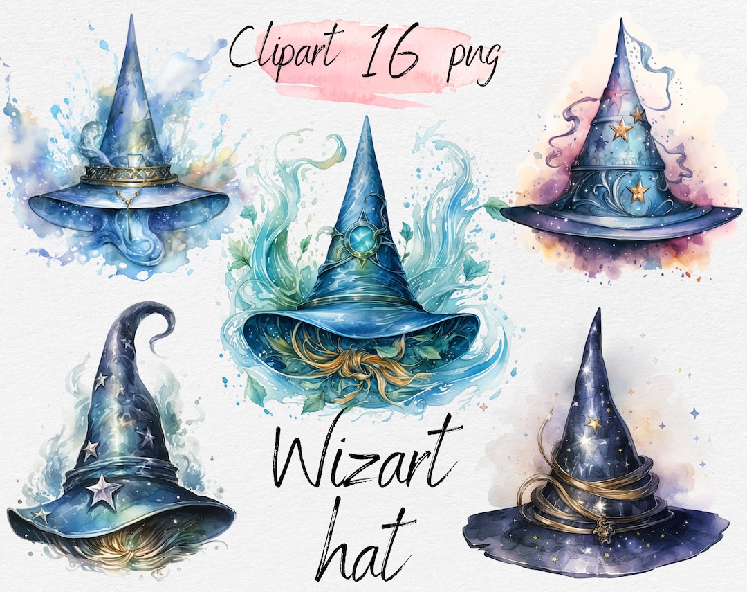 Magic Wizard Hat Fantasy World Fairytale Watercolor Clipart PNG Bundle ...