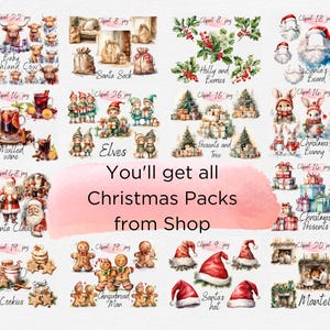 Christmas Clipart Bundle Watercolor PNG Santa Claus Sack Hat Christmas ...