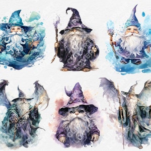 Wizard Watercolor Clipart PNG Bundle, Magic Fantasy Fairytale World ...
