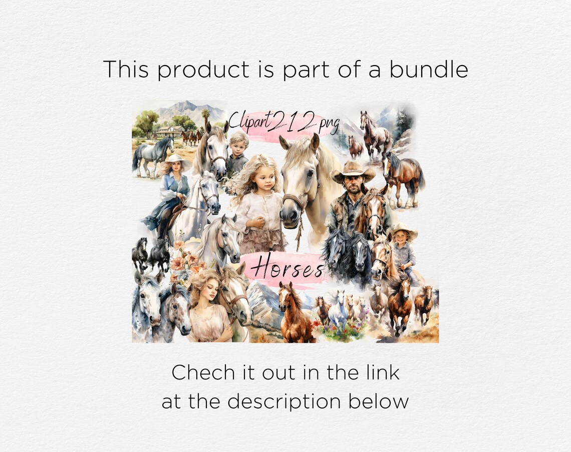 Horses in Flowers Clip Art PNG Watercolor Clipart Bundle for ...