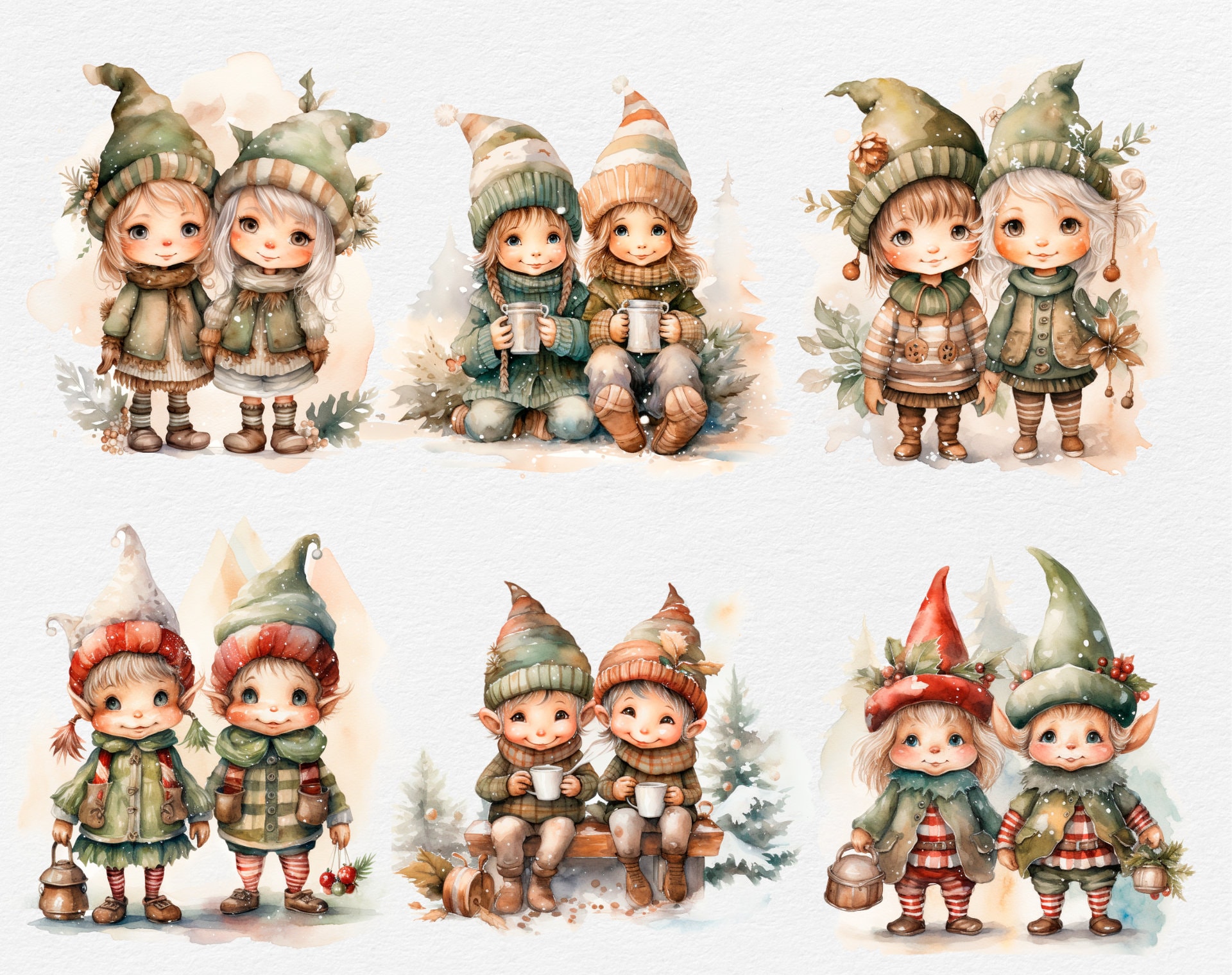 Christmas Elves Watercolor Clipart Bundle: Scrapbooking & Crafts ...