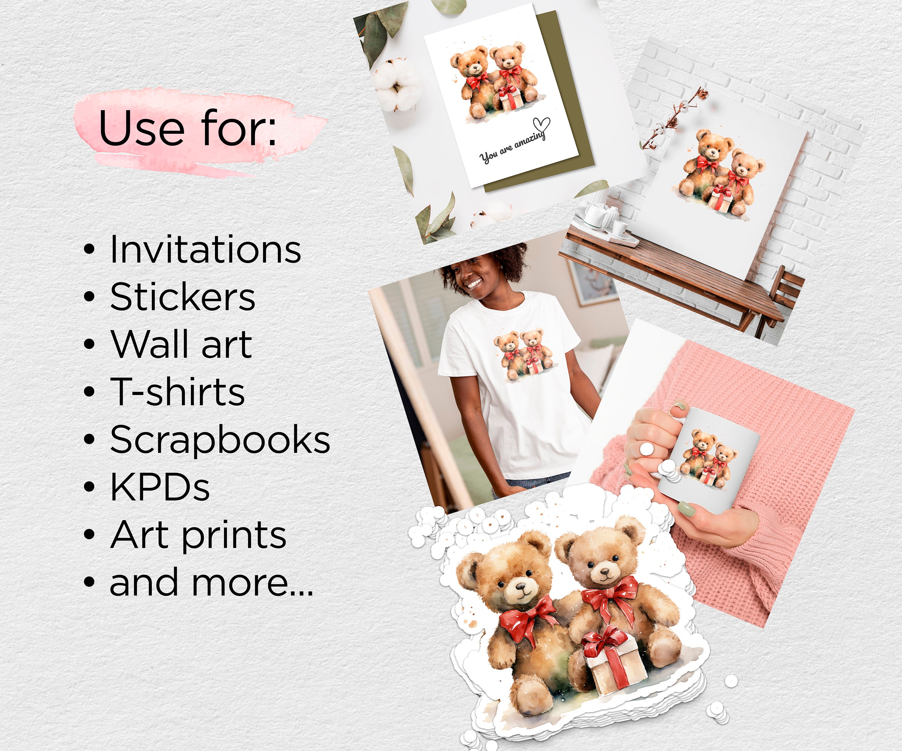 Christmas Bears Watercolor Clipart Bundle - Scrapbooking, Junk Journal ...