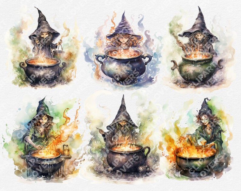 Magic Cauldron Fantasy World Fairytale Watercolor Clipart PNG Bundle ...