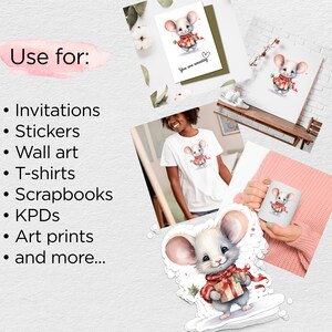 Christmas Mouse and Mice Watercolor Clipart Bundle - Scrapbooking, Junk ...