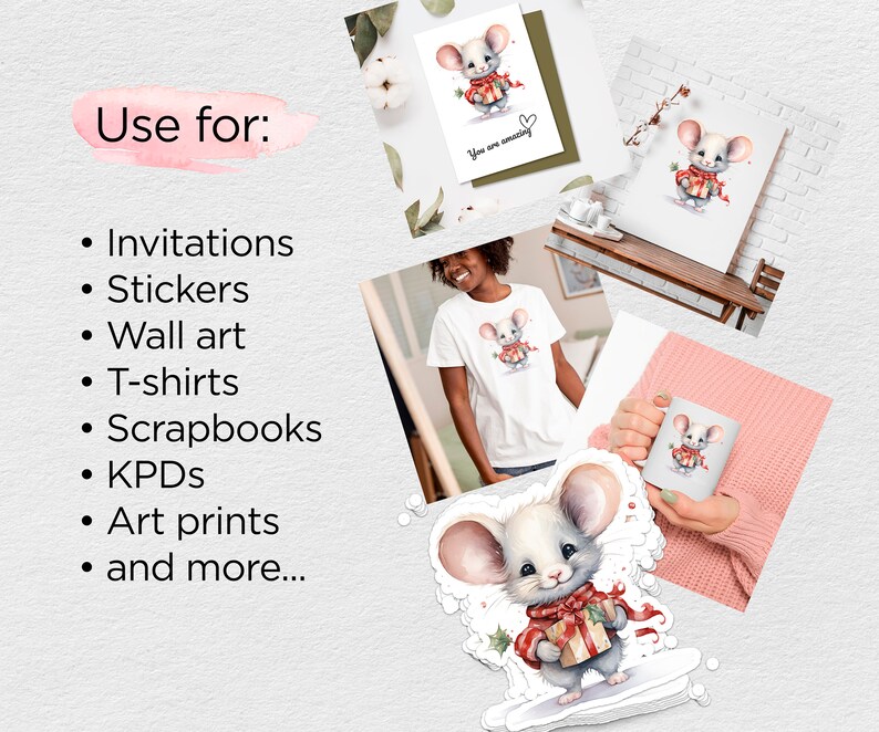 Christmas Mouse and Mice Watercolor Clipart Bundle - Scrapbooking, Junk ...