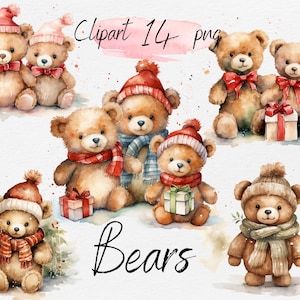 Christmas Bears Watercolor Clipart Bundle - Scrapbooking, Junk Journal ...