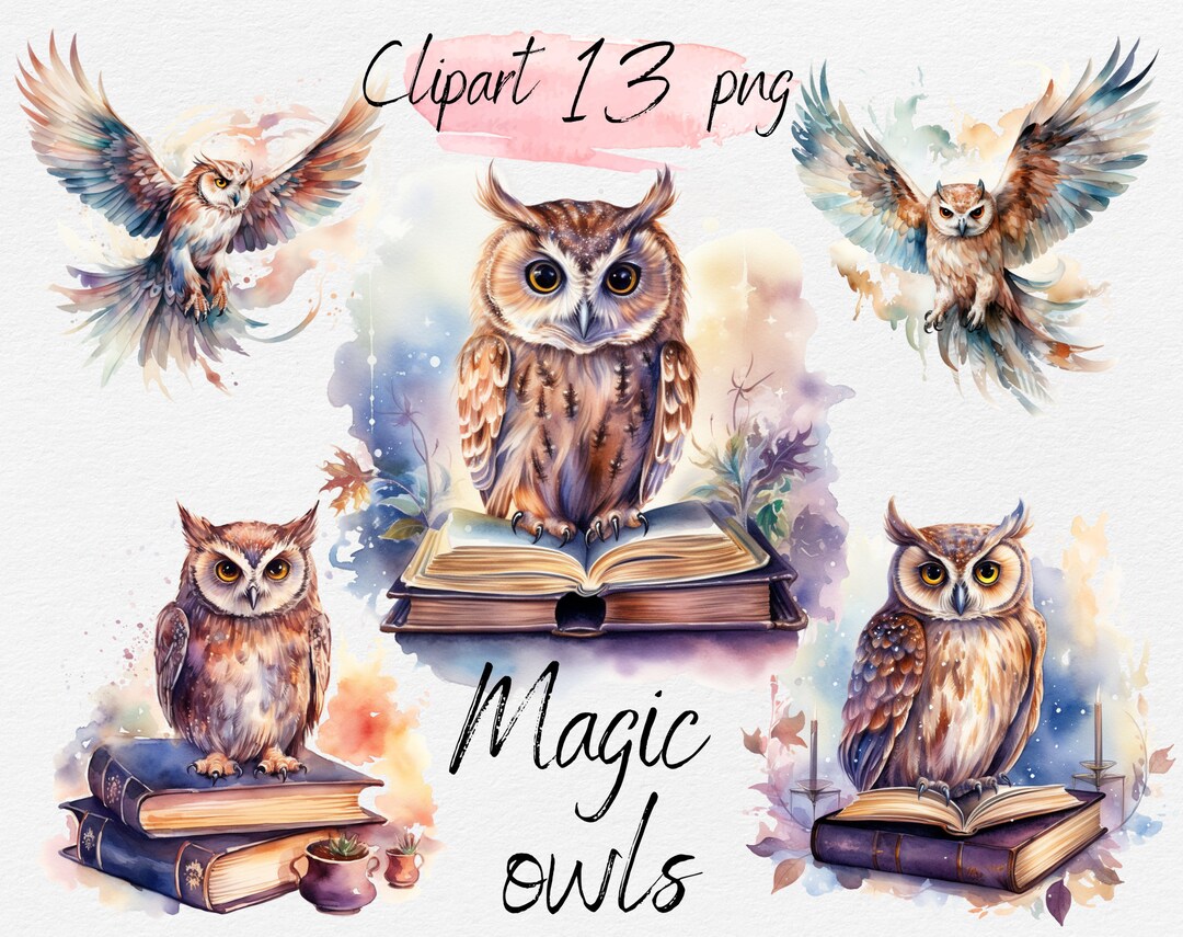 Magic Owls Fantasy World Fairytale Watercolor Clipart PNG Bundle ...