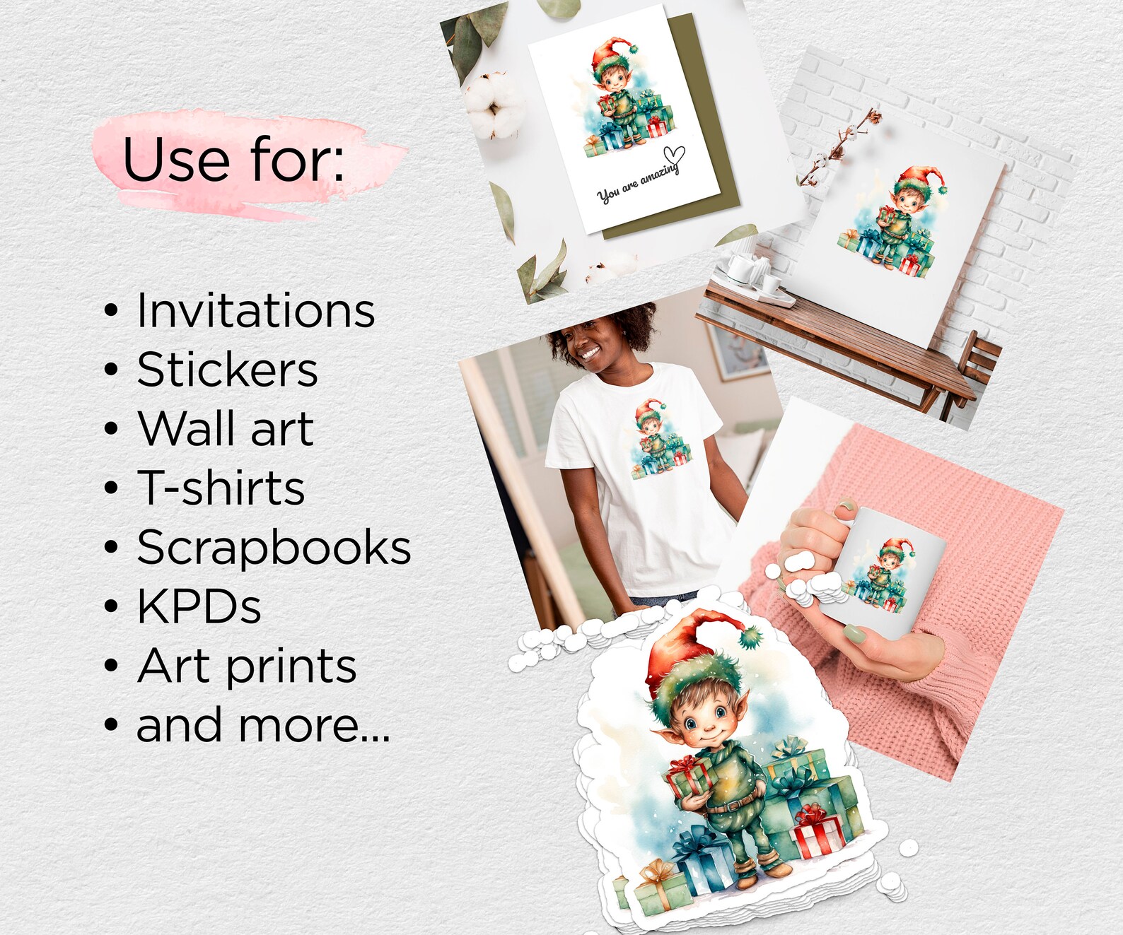 Christmas Elves Watercolor Clipart Bundle: Scrapbooking & Crafts ...