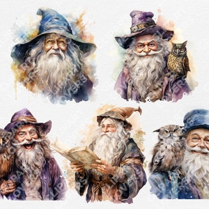 Wizard Watercolor Clipart PNG Bundle, Magic Fantasy Fairytale World ...