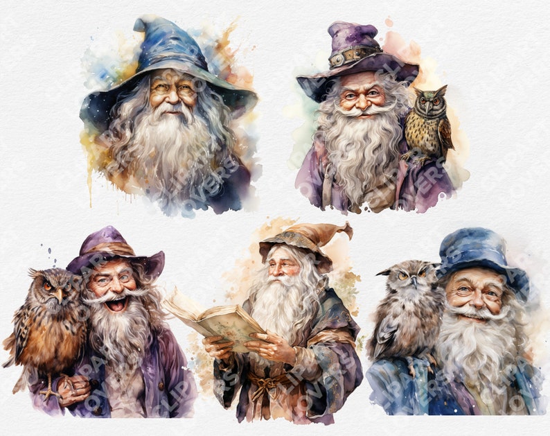 Wizard Watercolor Clipart PNG Bundle Magic Fantasy Fairytale - Etsy