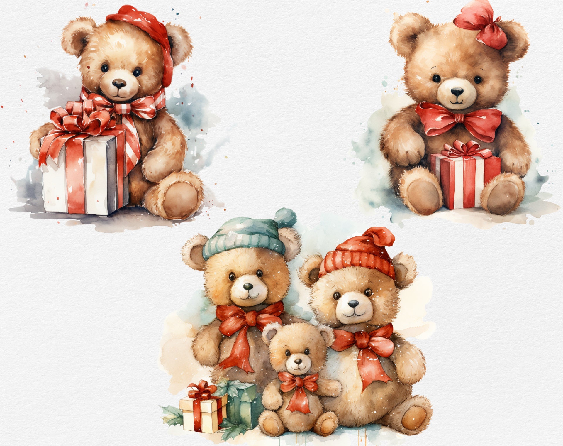 Christmas Bears Watercolor Clipart Bundle - Scrapbooking, Junk Journal ...