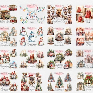 Christmas Clipart Bundle Watercolor PNG Santa Claus Sack Hat Christmas ...