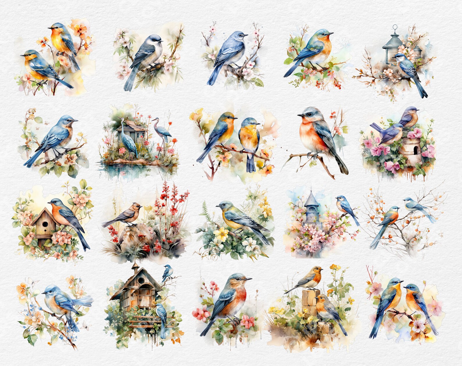 Birds Watercolor Clipart Bundle for Print on Demand Clip Art PNG Bird ...