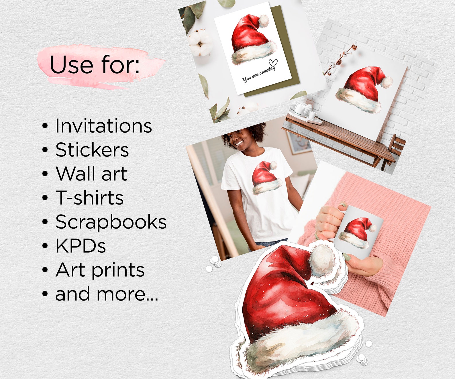 Watercolor Santa Hat Christmas Clipart Bundle (digital Download) - Etsy