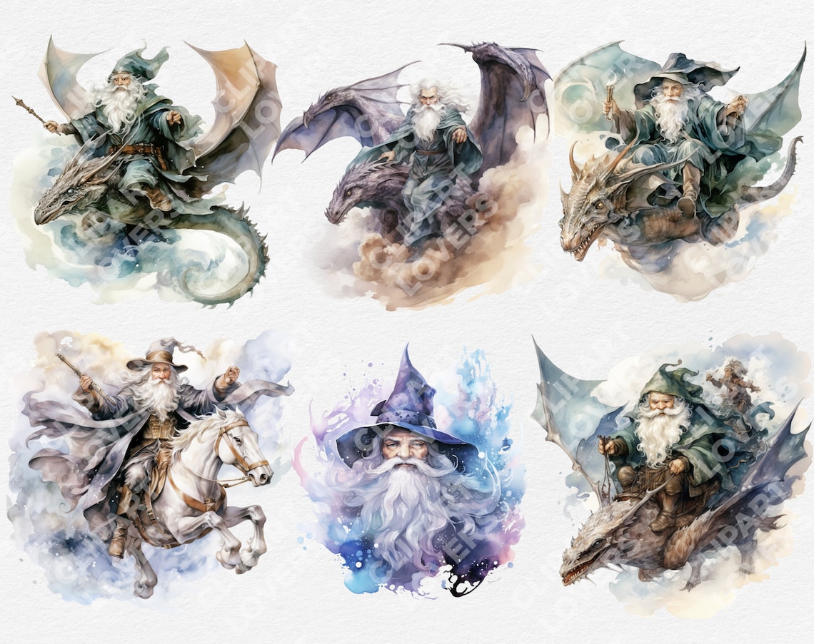Wizard Watercolor Clipart PNG Bundle Magic Fantasy Fairytale - Etsy